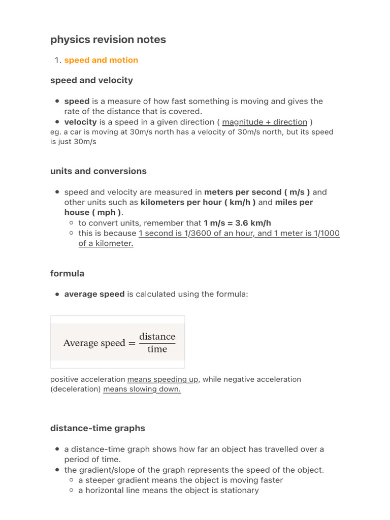 Physics Revision: Speed, Forces, Energy | PDF | Force | Acceleration