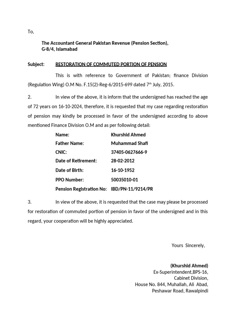 Request for Pension Restoration | PDF