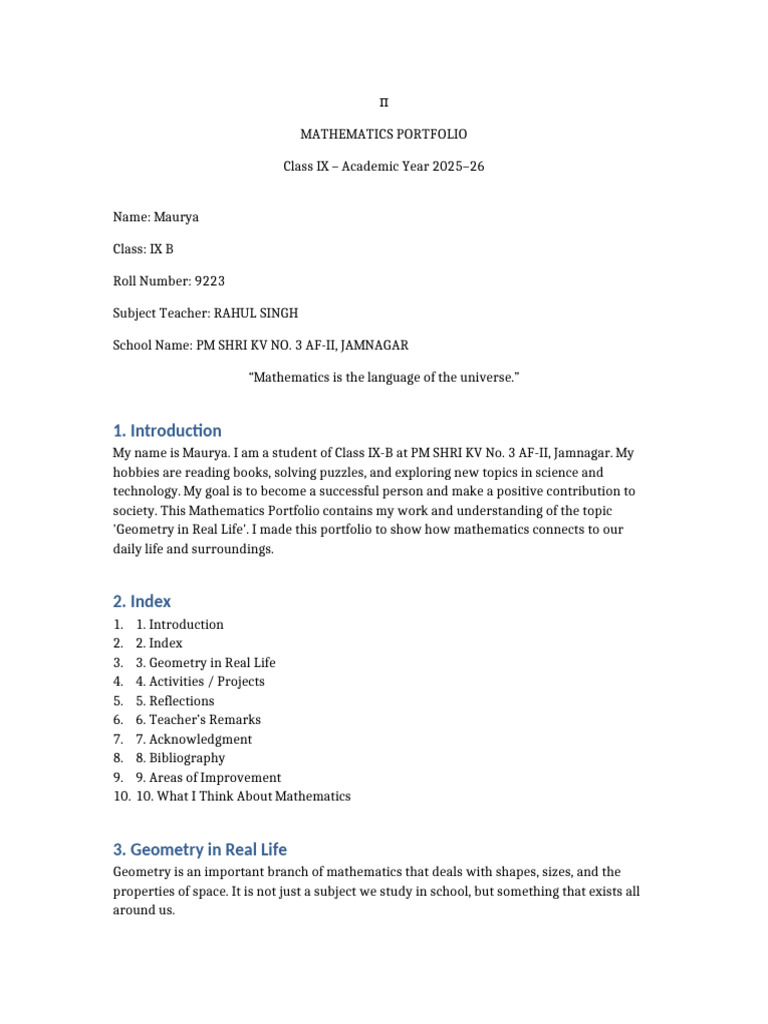 Mathematics Portfolio Maurya Class IXB | PDF | Geometry | Mathematics