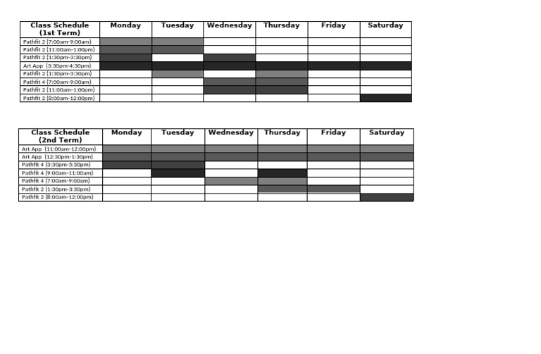 Class Schedule for Pathfit and Art App | PDF