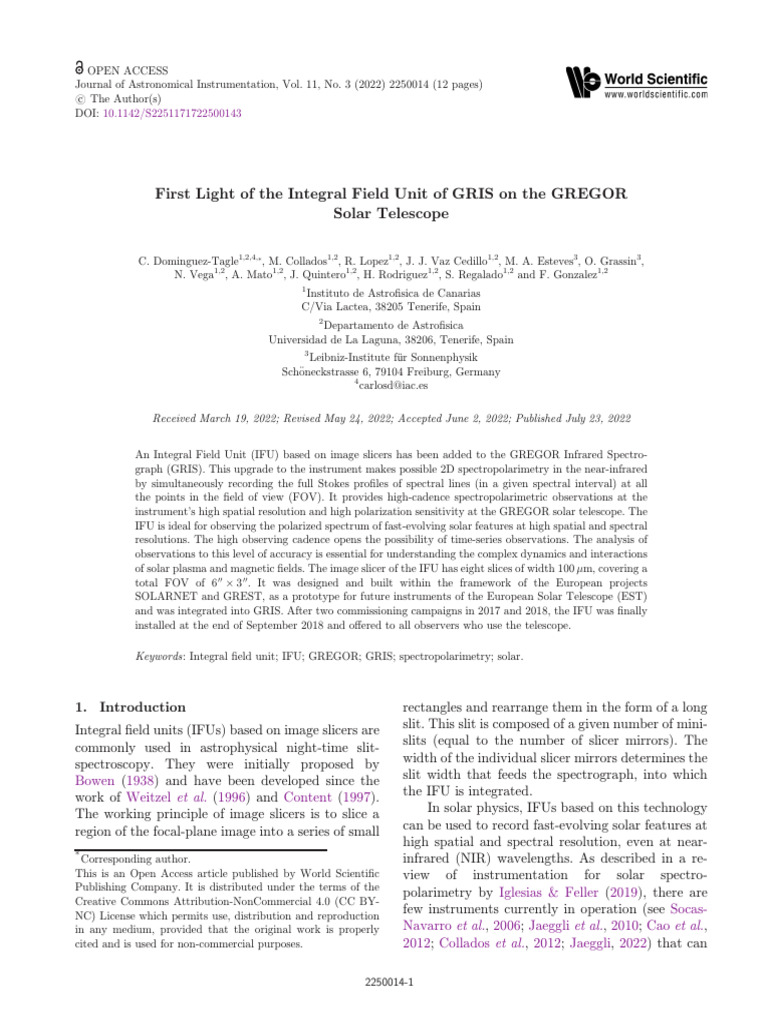 First Light of the Integral Field Unit of GRIS on the GREGOR Solar ...