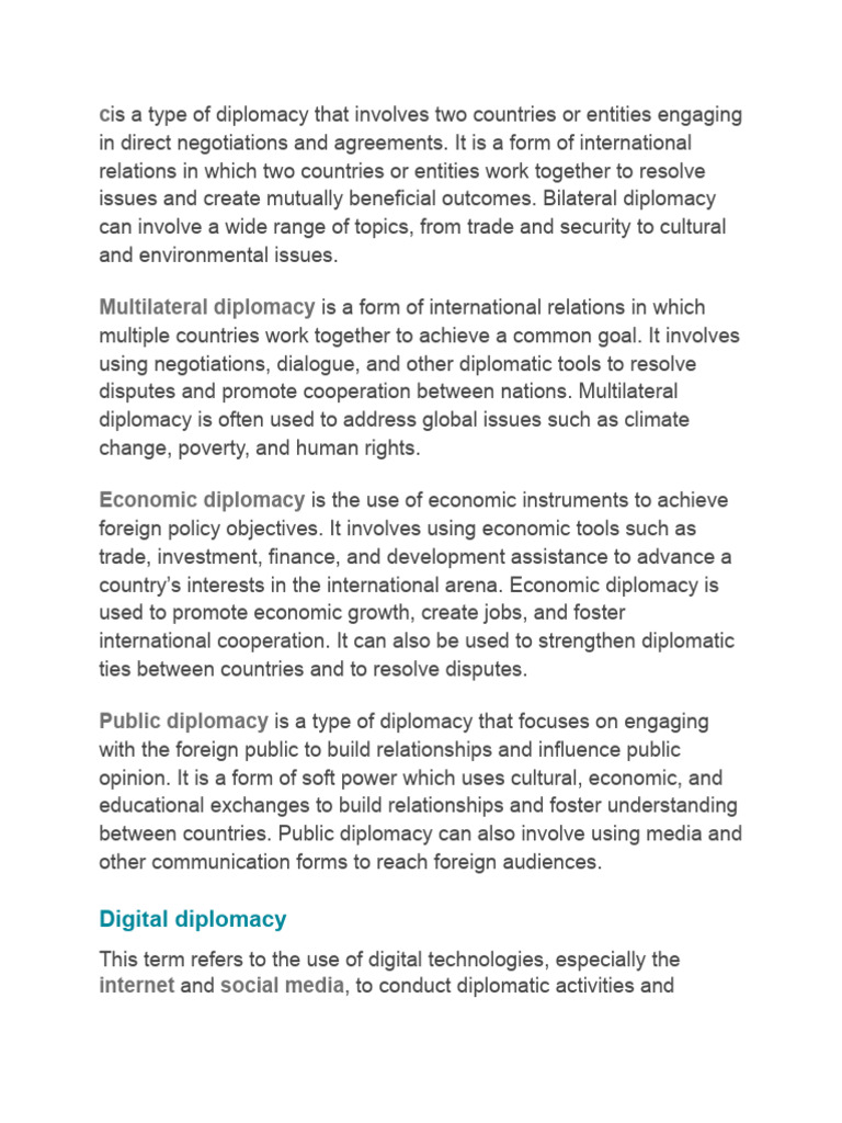 Types of Diplomacy Explained | PDF