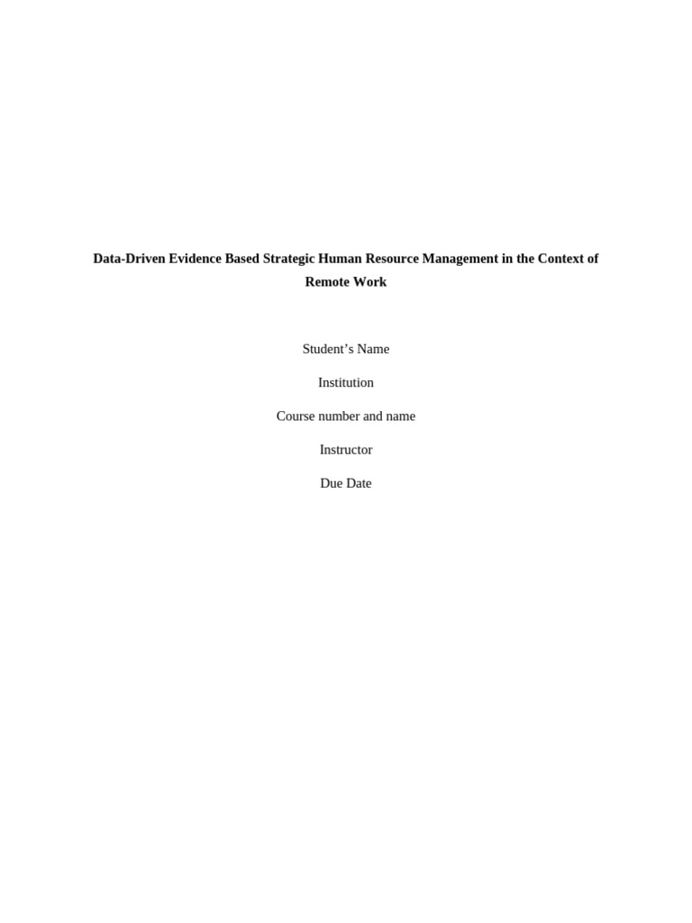 Data-Driven Evidence Based Strategic Human Resource Management in the ...