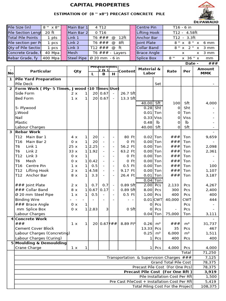 Precast Concrete Pile Cost Estimation | PDF | Structural Engineering ...