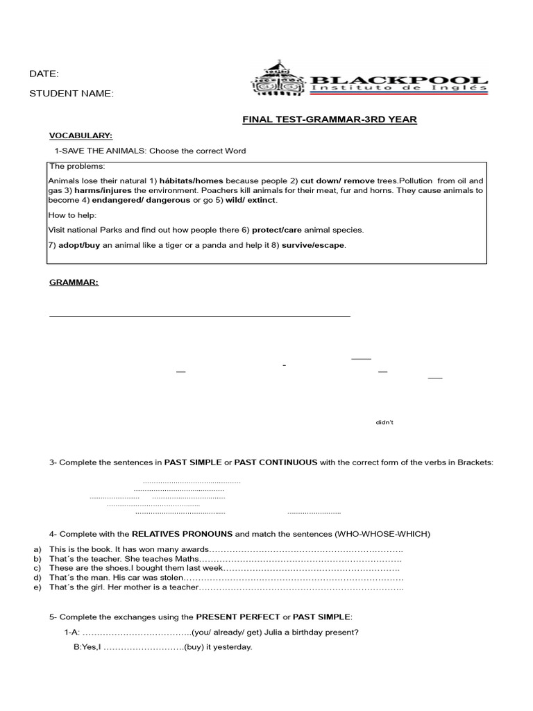 Final Test-grammar -3rd Year-mir (1) | PDF | Linguistics | Syntax