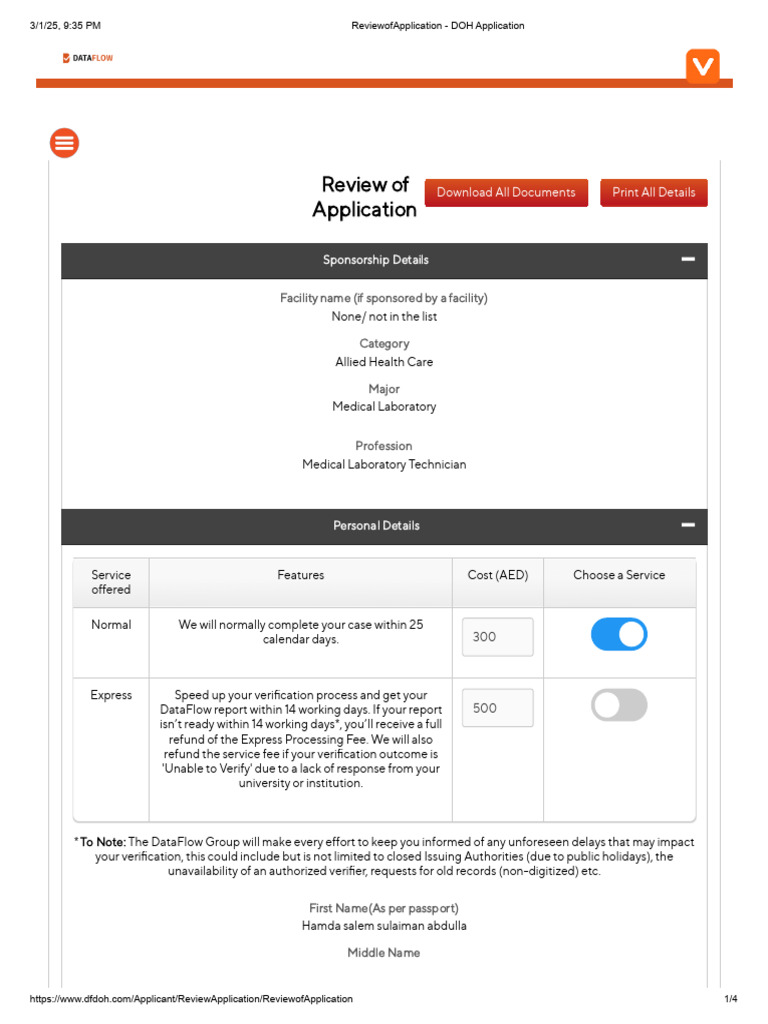ReviewofApplication - DOH Application | PDF | United Arab Emirates