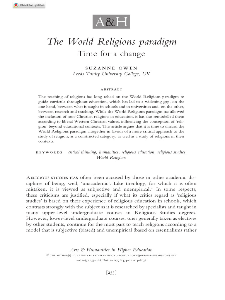 Owen, Suzanne. 2011. "The World Religions Paradigm Time For A Change ...