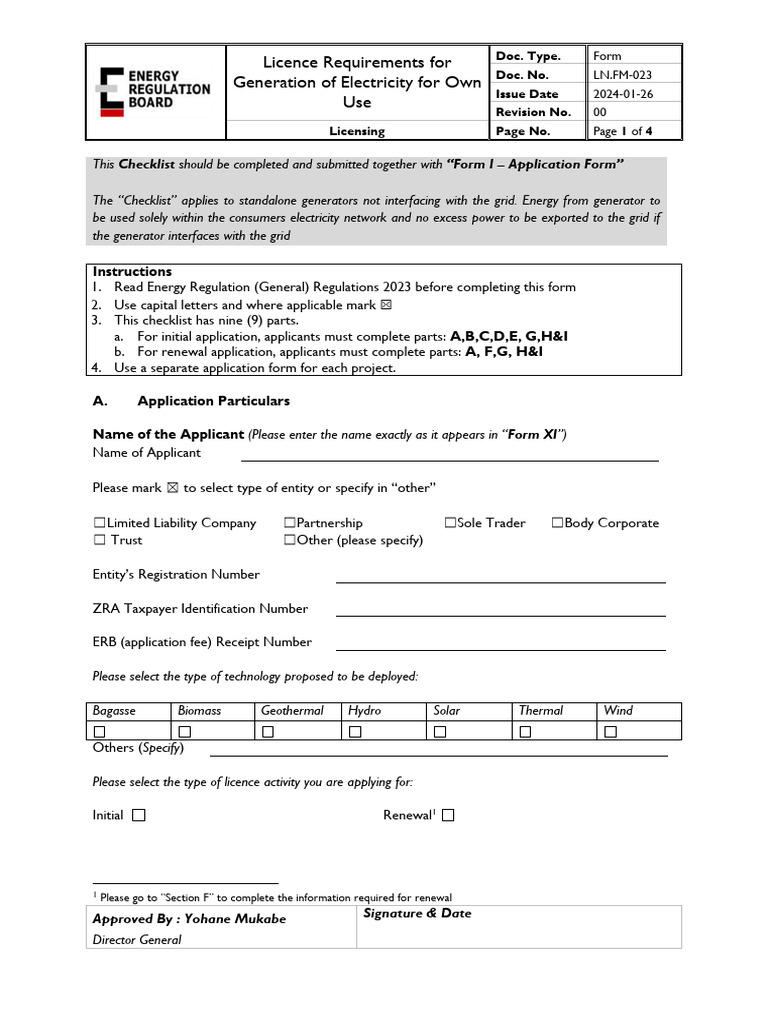 Electricity Generation Licence Checklist | PDF | Electric Power ...