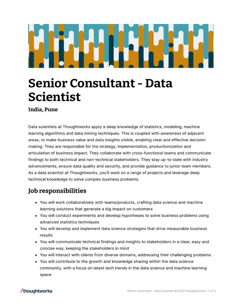 Senior Consultant - Data Scientist_Thoughtworks | PDF | Data Science ...