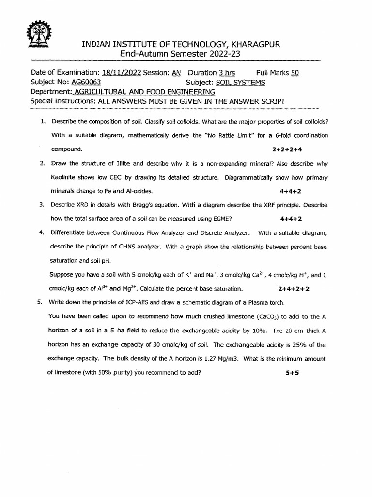 2022 End Autumn Agriculture Engg AG60063 Soil Systems EA 2022 | PDF