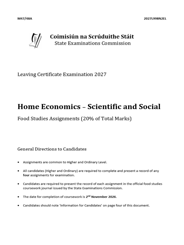 2027 Leaving Cert Home Economics Assignments | PDF | Cooking | Diet ...