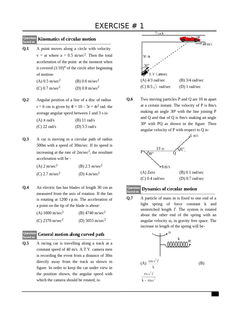 Circular Motion (Ex. 1 & 5) - 16.7.24 | PDF | Acceleration | Mechanics