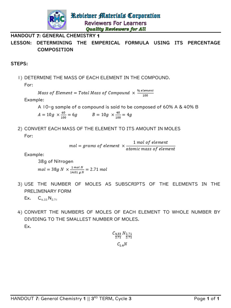 General Chemistry 1 - 3rd Term - Handout 7 | PDF