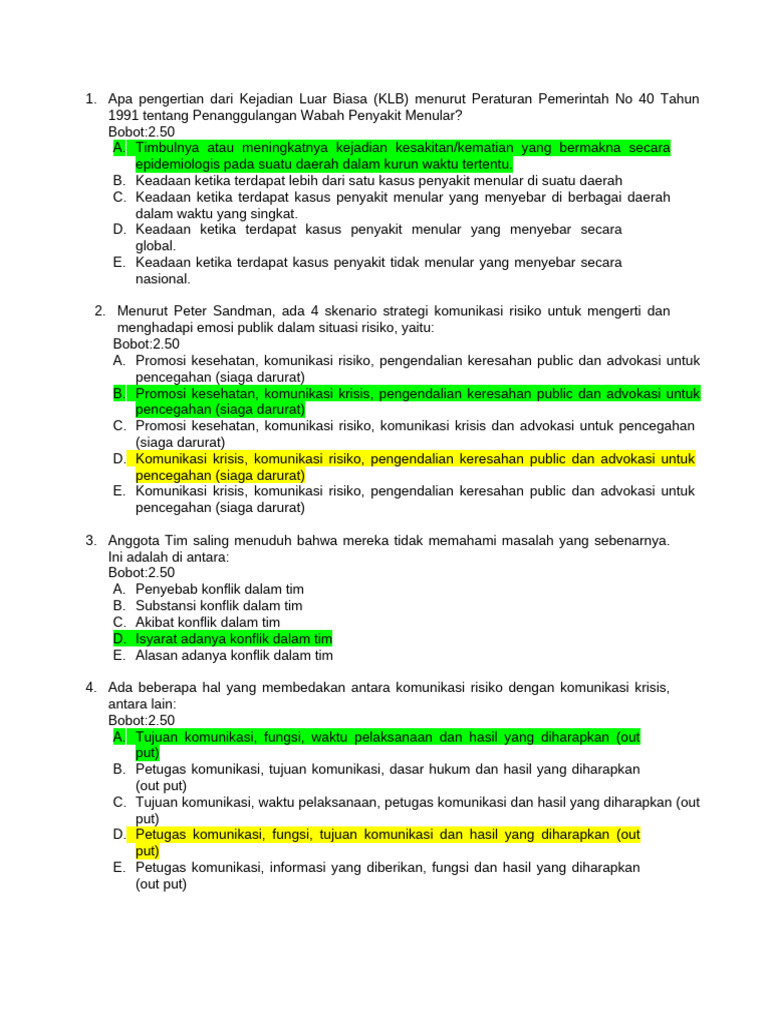 SOAL PRE TEST KOMUNIKASI RESIKO | PDF