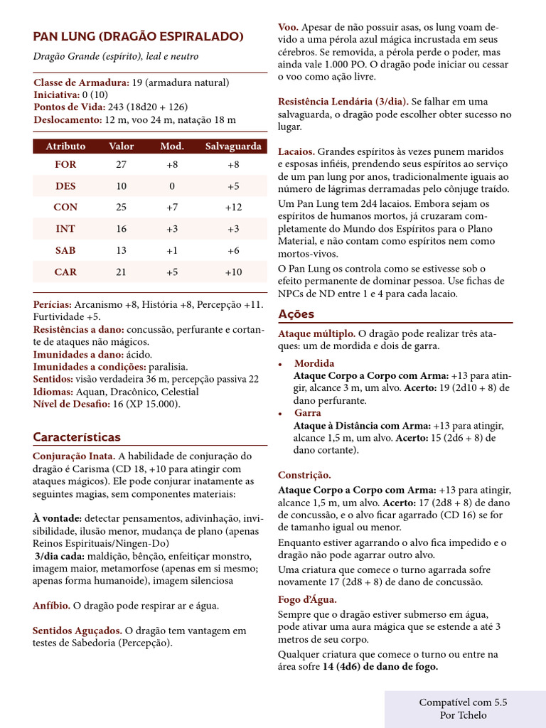 Dragão Pan Lung: Estatísticas e Habilidades | PDF | Dragão