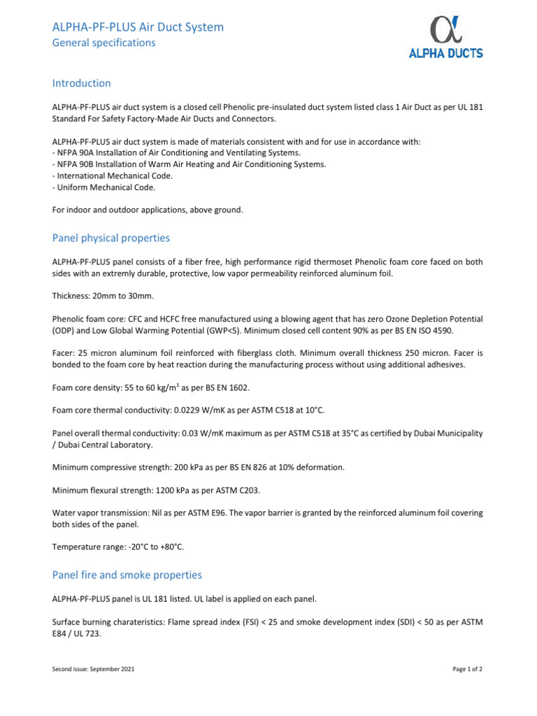 ALPHA-PF-PLUS Air Duct System Specs | PDF | Duct (Flow ...