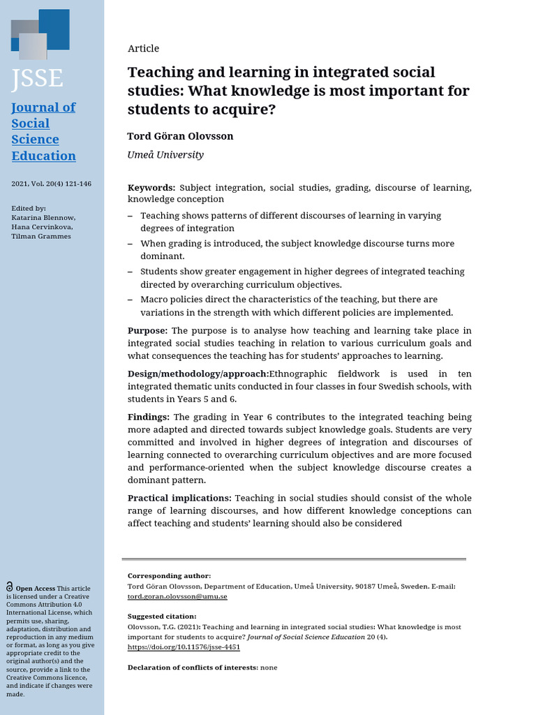 Integrated Social Studies Teaching Insights | PDF | Knowledge | Curriculum