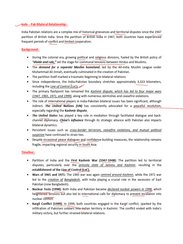 Indo-Pak Bilateral Relationship | PDF | India–Pakistan Relations | Most ...