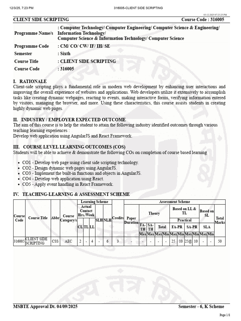 316005-Client Side Scripting | PDF | Angular Js | Dynamic Web Page