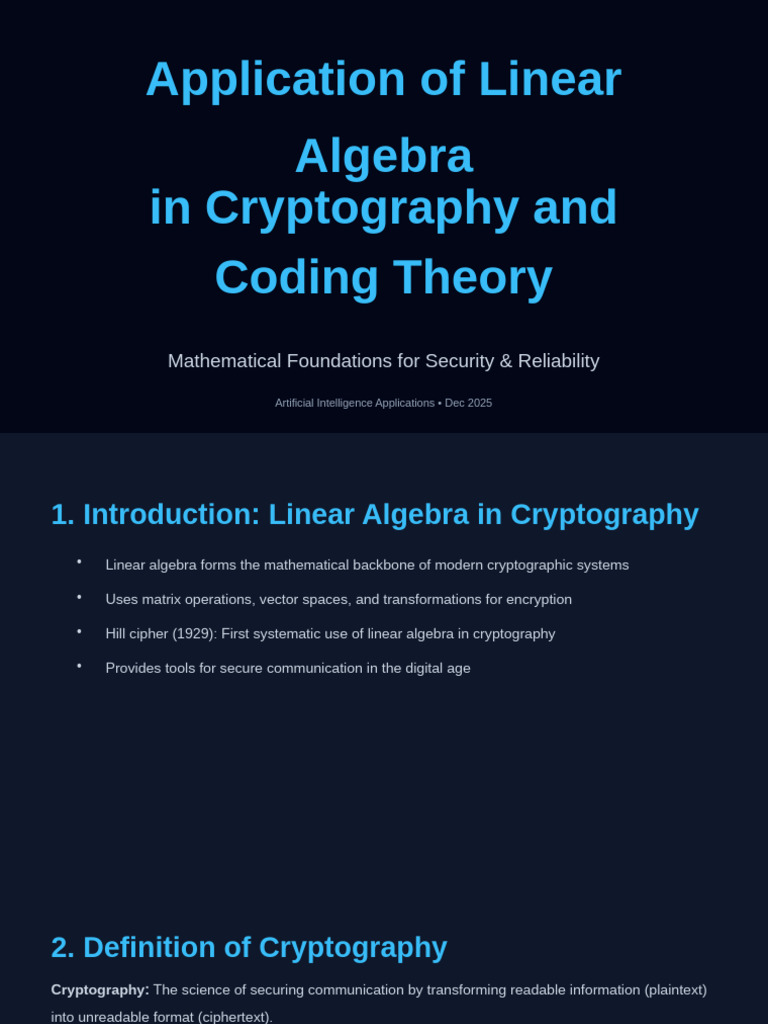 Linear Algebra Cryptography PPT | PDF | Encryption | Cryptography