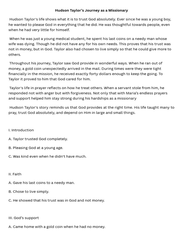 Hudson Taylor’s Journey as a Missionary | PDF