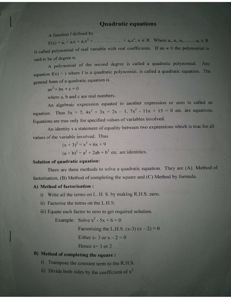 1 Quadratic Equations PDF | PDF