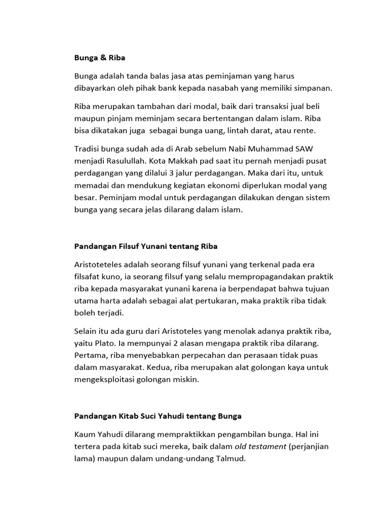 bunga & riba dalam perspektif sejarah agama dan sosial ekonomi | PDF