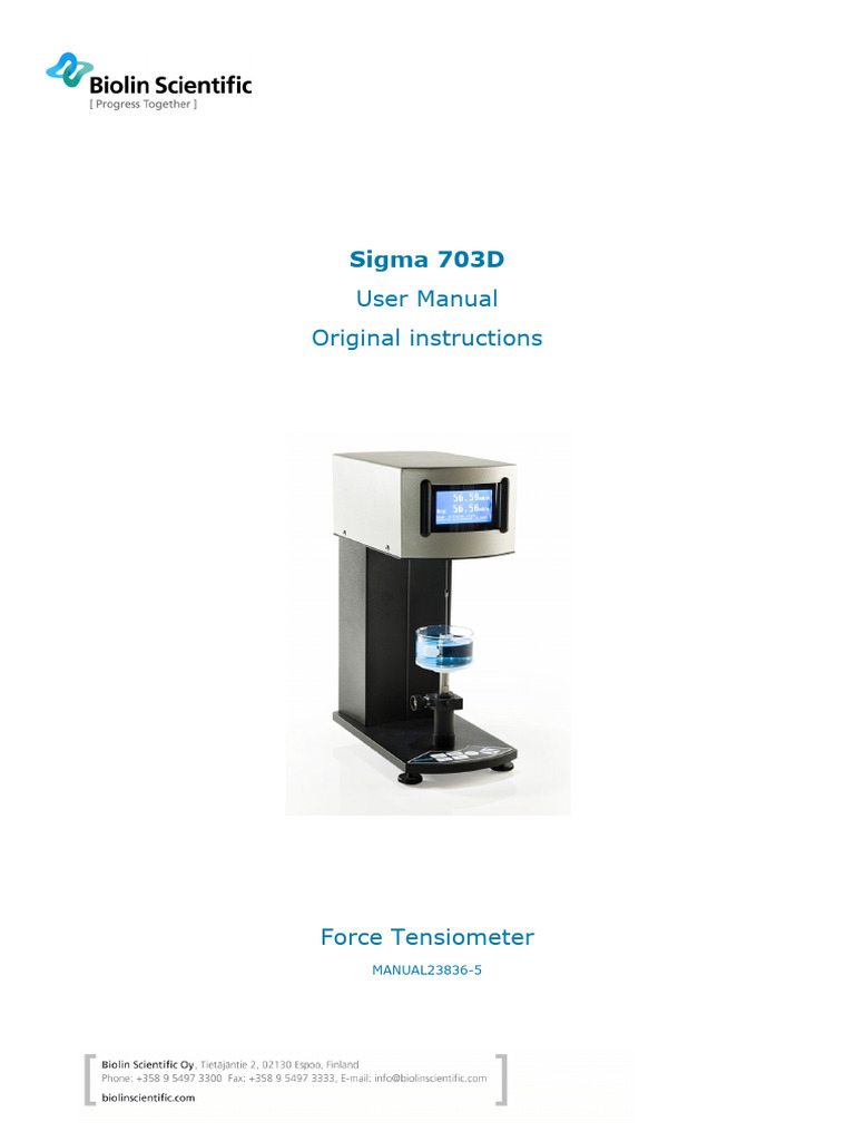 Sigma 703D Force Tensiometer Manual | PDF | Density | Calibration