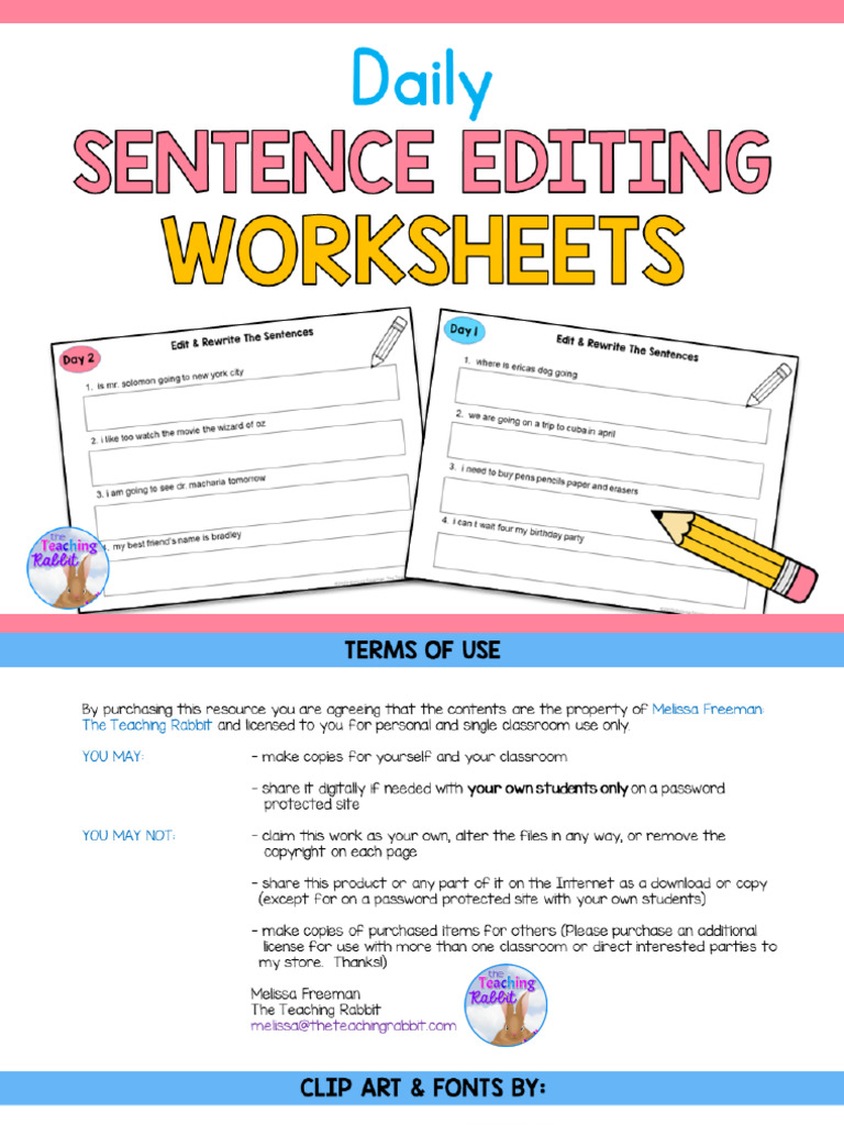 FREEDailyFixItUpSentenceEditingCorrectingWorksheetsPrintDigital-1 | PDF