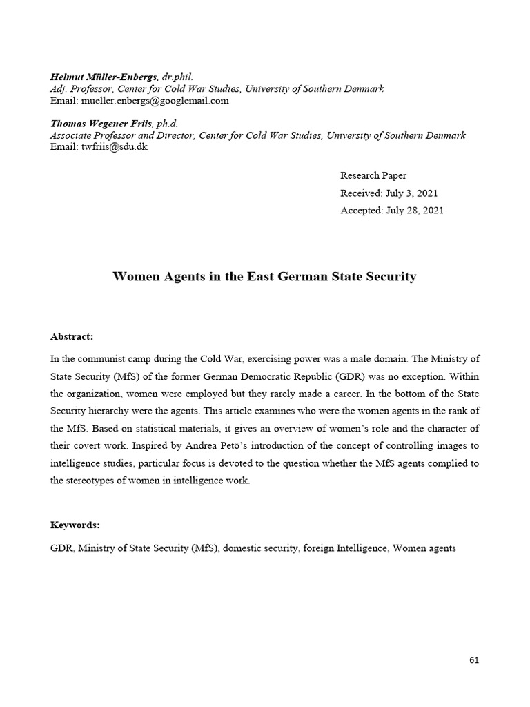 Women Agents in East German Security | PDF | Stasi | East Germany