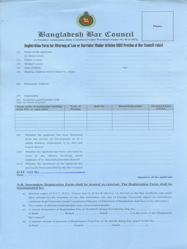 02 Registration Form For Attorney at Law or Barrister 60i | PDF