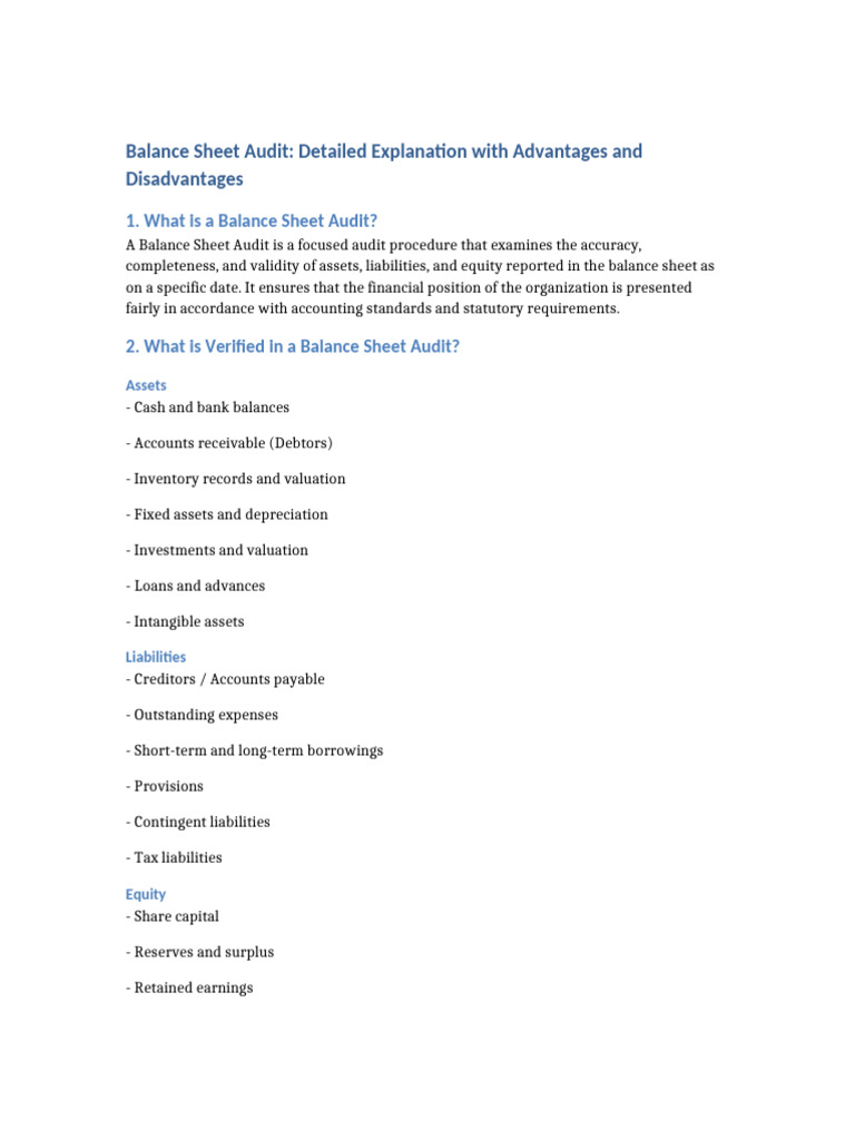 Balance Sheet Audit | PDF