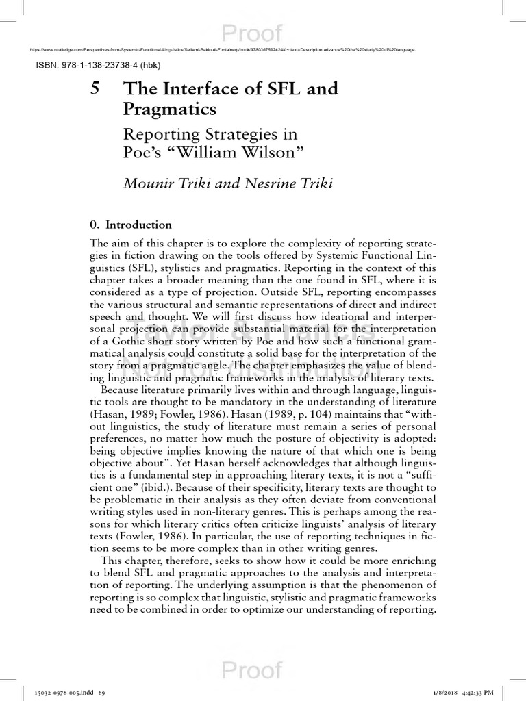 2018 the Interface of SFL and Pragmatics Reporting Strategies in Poe s William Wilson | PDF ...