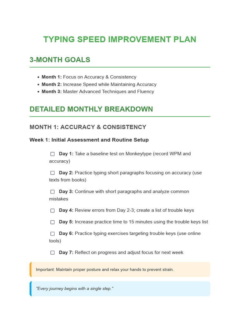 Typing Speed Improvement Plan | PDF | Human Communication