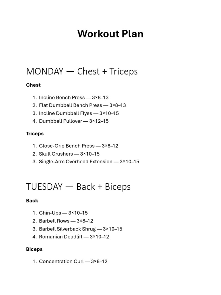 Weekly Workout Plan: Strength Training | PDF
