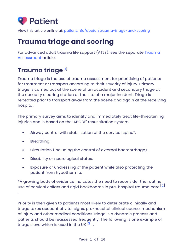 Trauma Triage and Scoring Guide | PDF | Major Trauma | Human Diseases ...