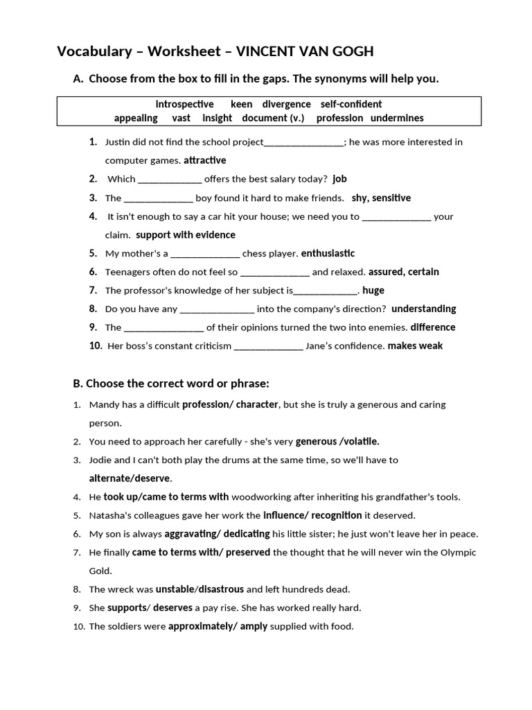 Vocabulary Tasks | PDF