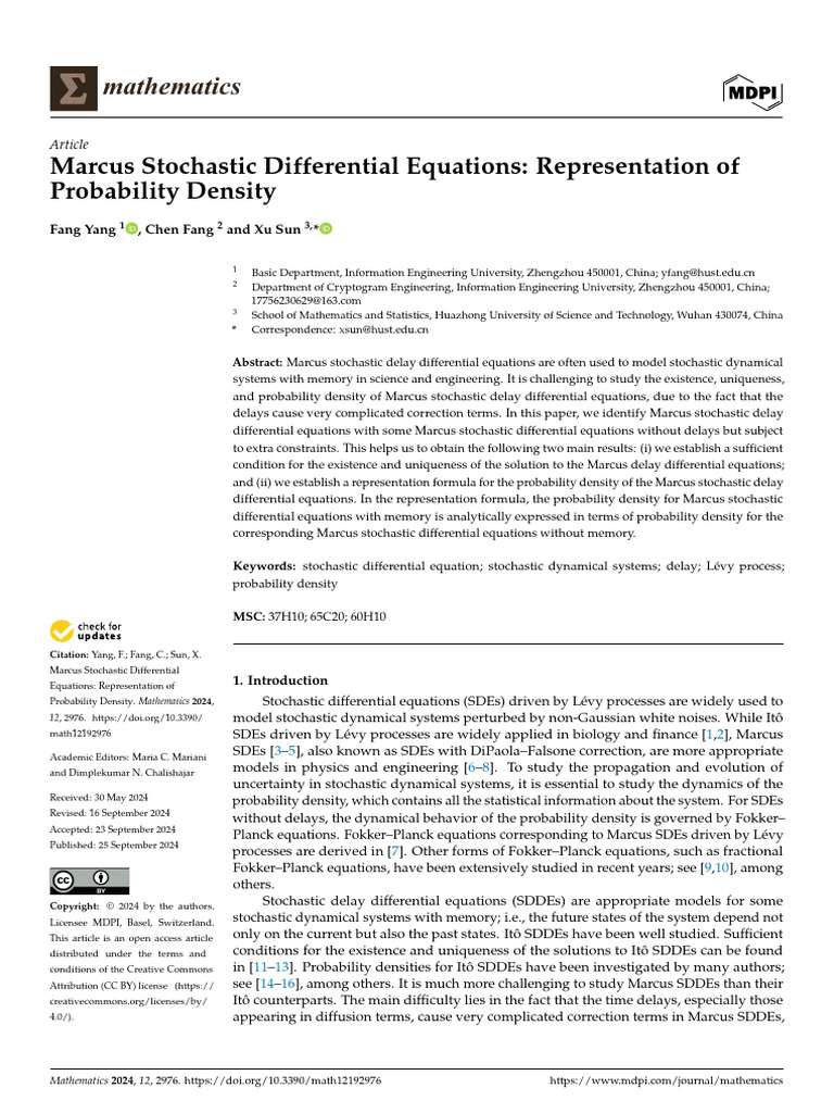 Marcus Stochastic Equations and Probability Density | PDF | Stochastic ...