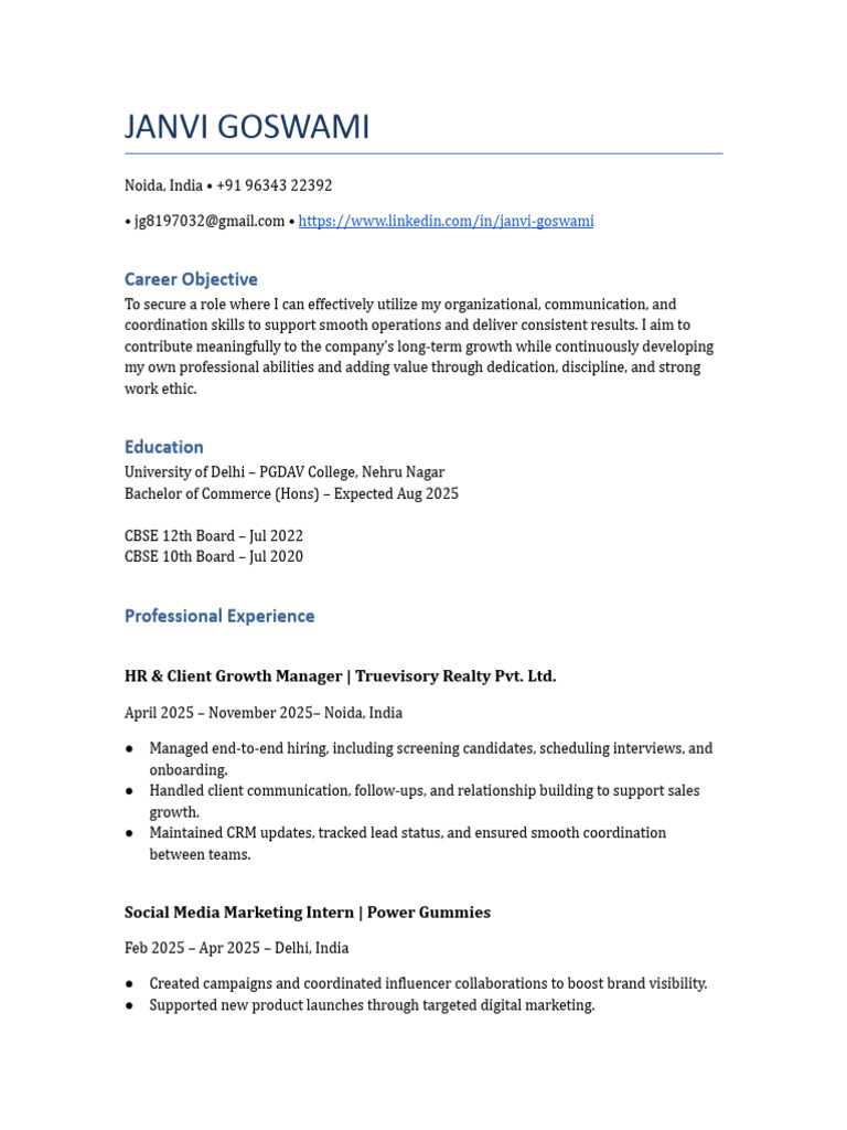 Janvi Goswami's Resume | PDF