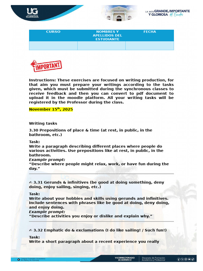 Writing Exercises for Language Skills | PDF | Verb | Subject (Grammar)