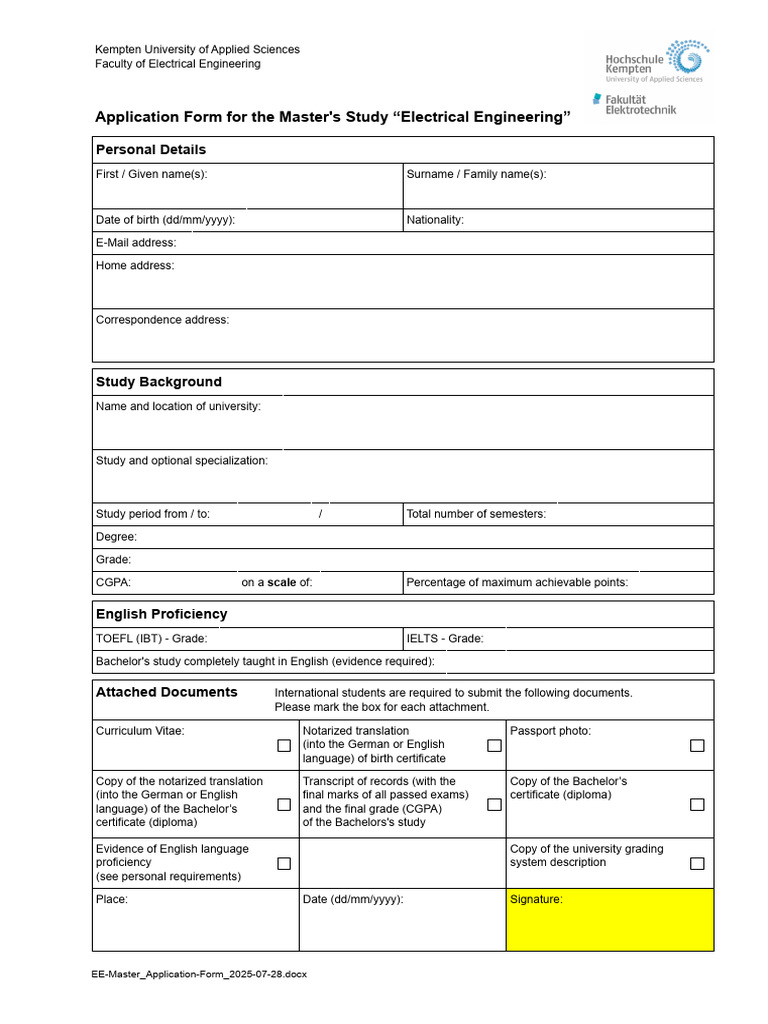 Application-Form Master EE 20261 | PDF