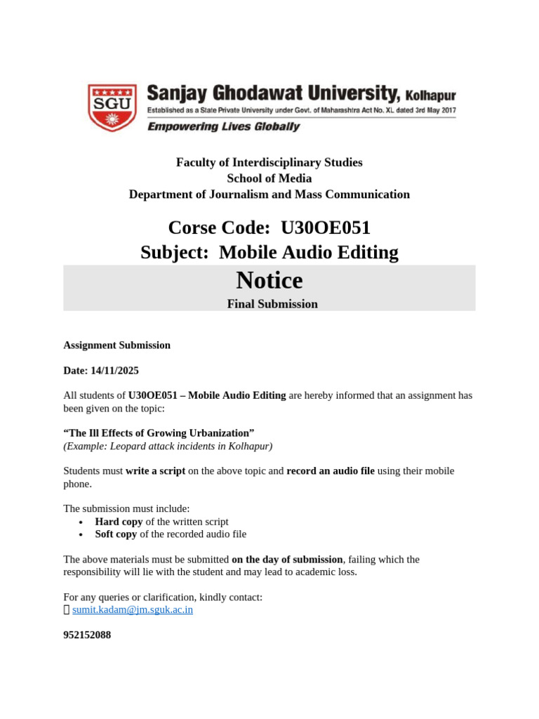Mobile Audio Editing Notice | PDF