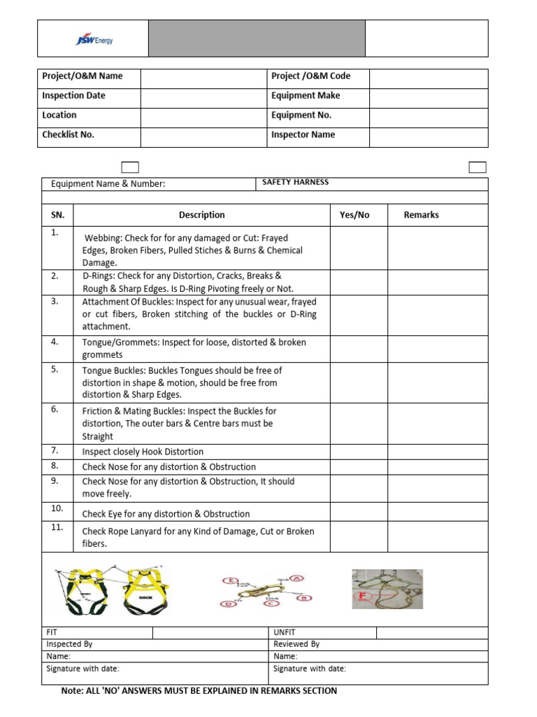 Safety Harness Inspection Checklist | PDF