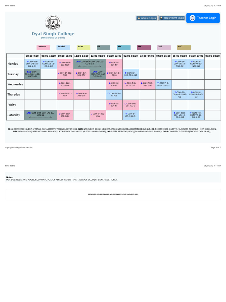 Time Table Sem 7 | PDF