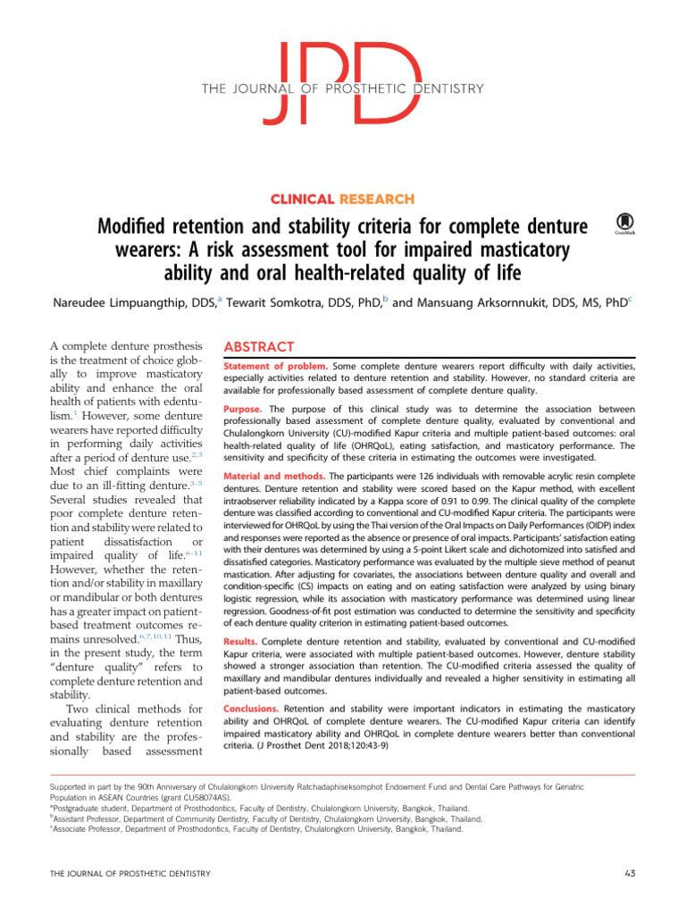 Modified Retention and Stability Criteria | PDF | Dentures | Receiver ...