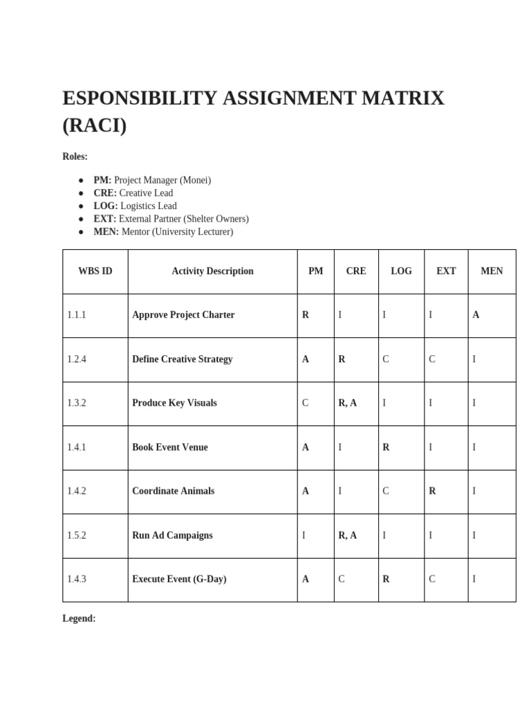 Responsibility Assignment Matrix (Ram) | PDF
