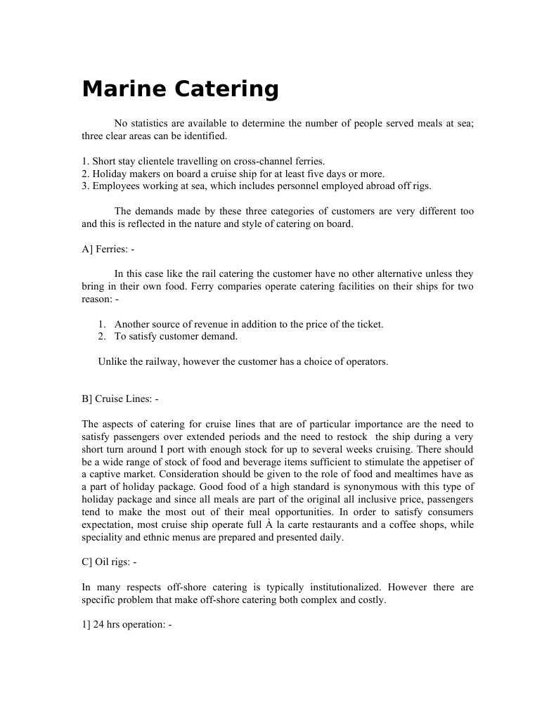 Marine Catering | PDF | Menu | Cruise Ship