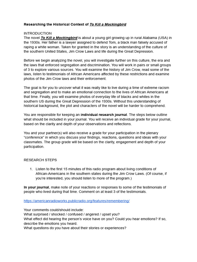 Context Project To Kill A Mockingbird | PDF | To Kill A Mockingbird