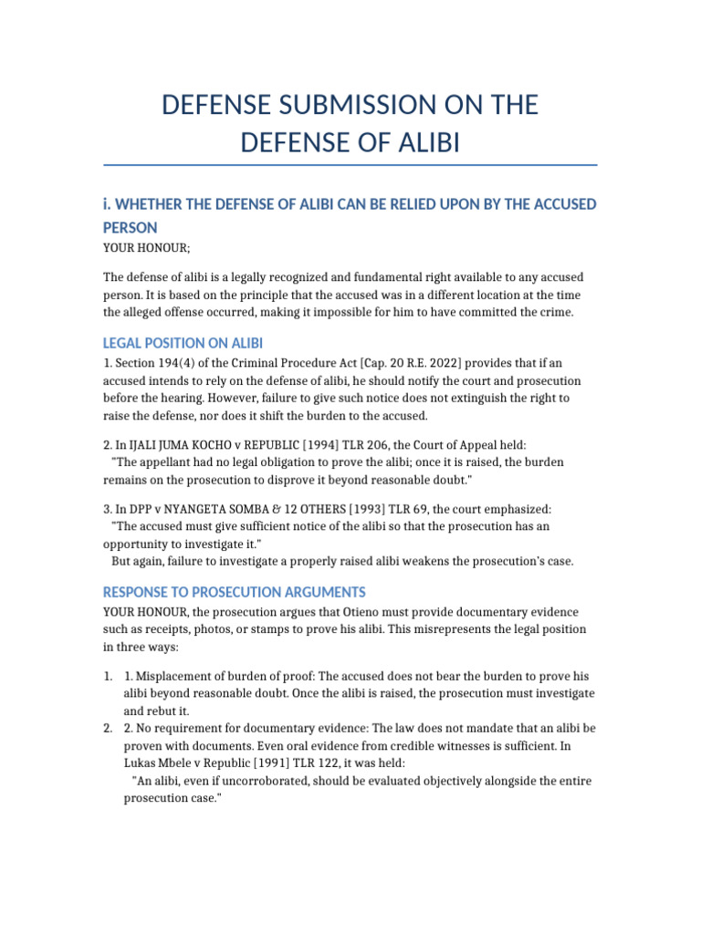 Defense of Alibi in Criminal Cases | PDF | Prosecutor | Burden Of Proof ...