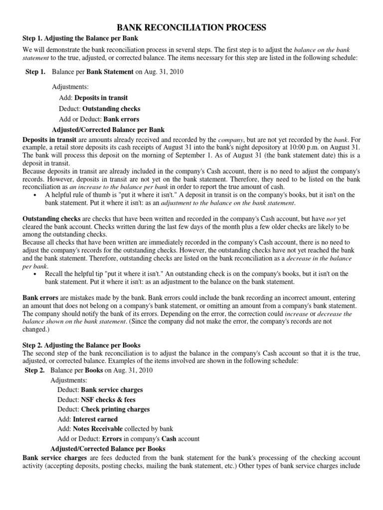 Bank Reconciliation Process | PDF | Debits And Credits | Transaction ...